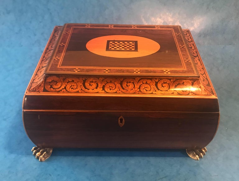 Regency circa 1820 Penwork and Inlaid Rosewood Jewellery Box at 1stDibs