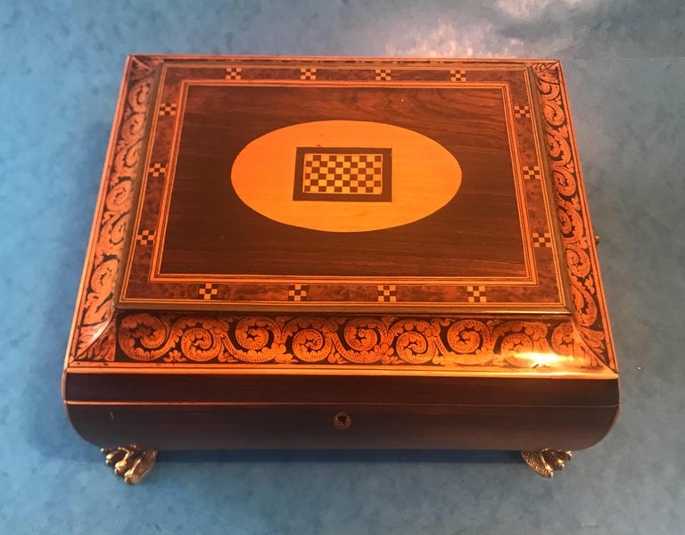 Regency circa 1820 Penwork and Inlaid Rosewood Jewellery Box at 1stDibs
