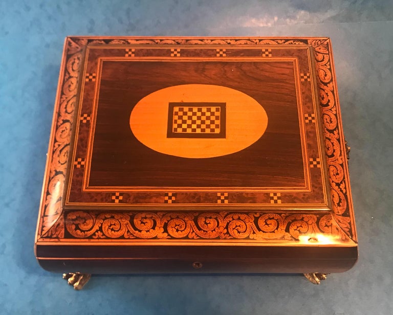 Regency circa 1820 Penwork and Inlaid Rosewood Jewellery Box at 1stDibs