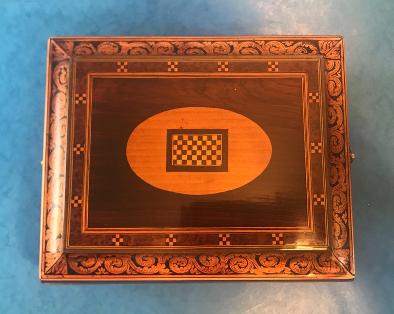 Regency circa 1820 Penwork and Inlaid Rosewood Jewellery Box at 1stDibs