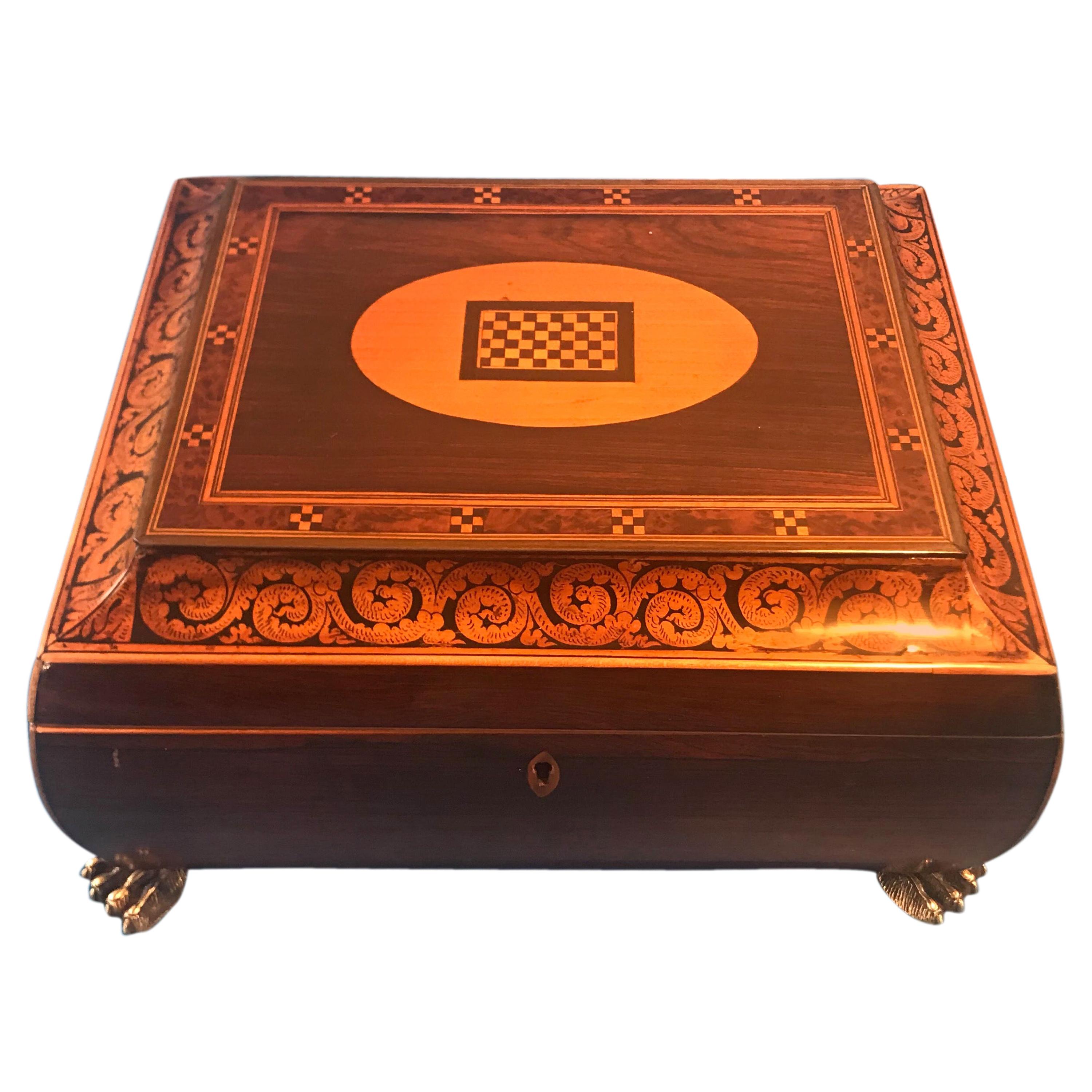 Regency circa 1820 Penwork and Inlaid Rosewood Jewellery Box at 1stDibs