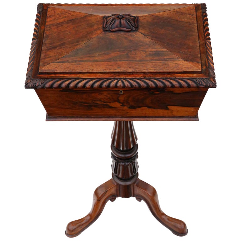 Regency Carved Rosewood Tea Ploy For Sale at 1stDibs