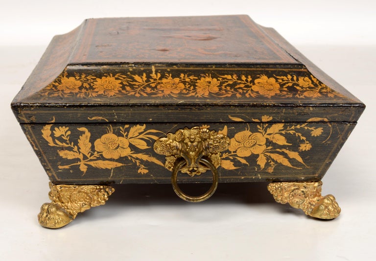 Regency Chinoiserie and Penwork Decorated Jewelry Box Blue Painted ...