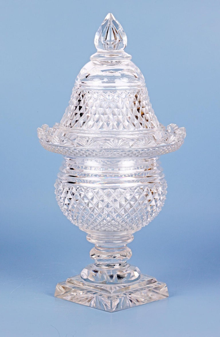 Regency Cut Glass Lidded Pedestal Jar For Sale at 1stDibs