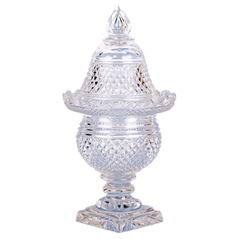 Regency Cut Glass Lidded Pedestal Jar For Sale at 1stDibs
