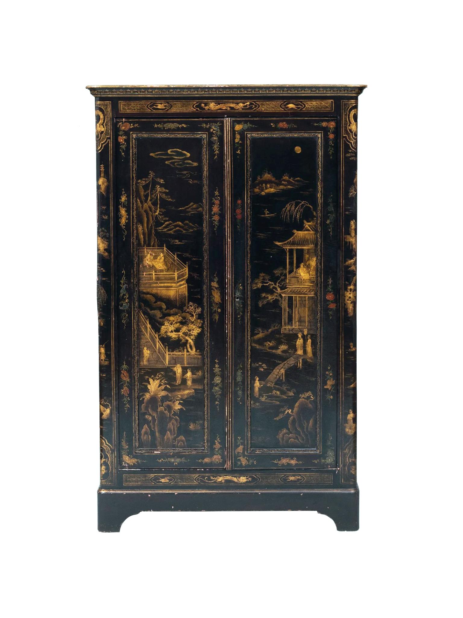 Regency Hand-Painted Gilt Chinoiserie Cabinet at 1stDibs