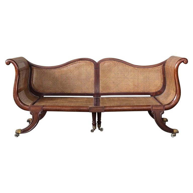 Regency Mahogany and Caned Campaign Sofa at 1stDibs