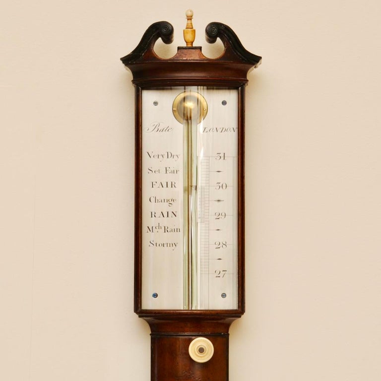 Regency Mahogany Bow Fronted Stick Barometer by Bate at 1stDibs