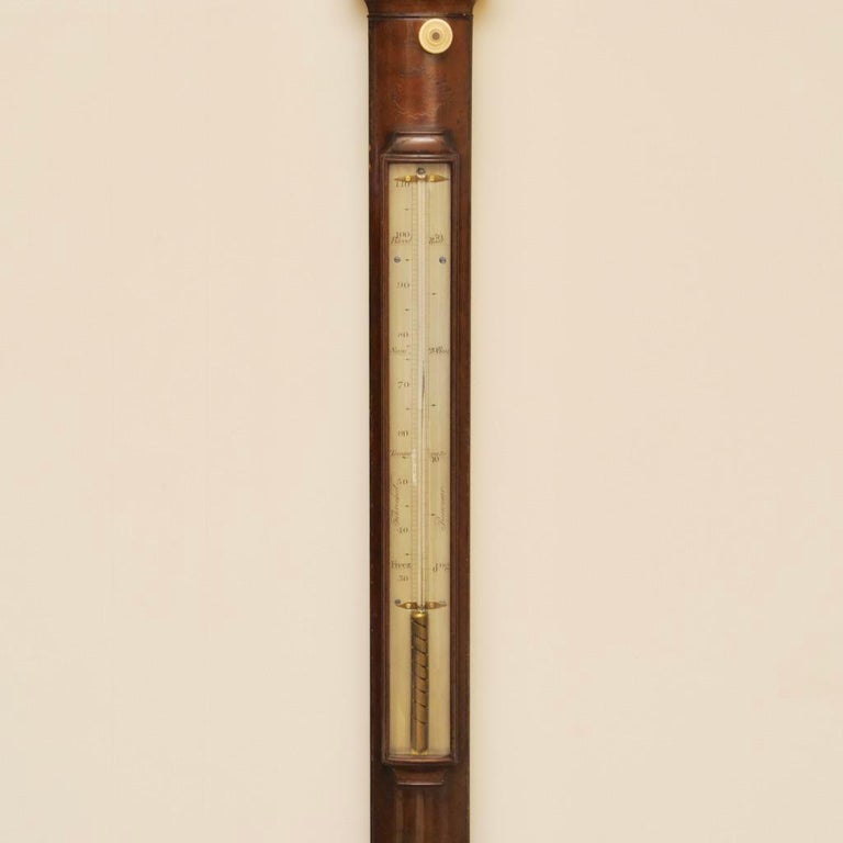 Regency Mahogany Bow Fronted Stick Barometer by Bate at 1stDibs