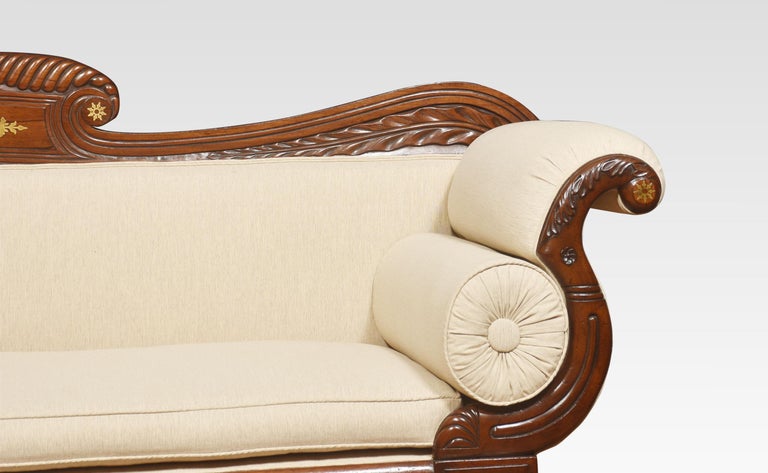 Regency Mahogany Brass Inlaid Scroll End Settee For Sale at 1stDibs