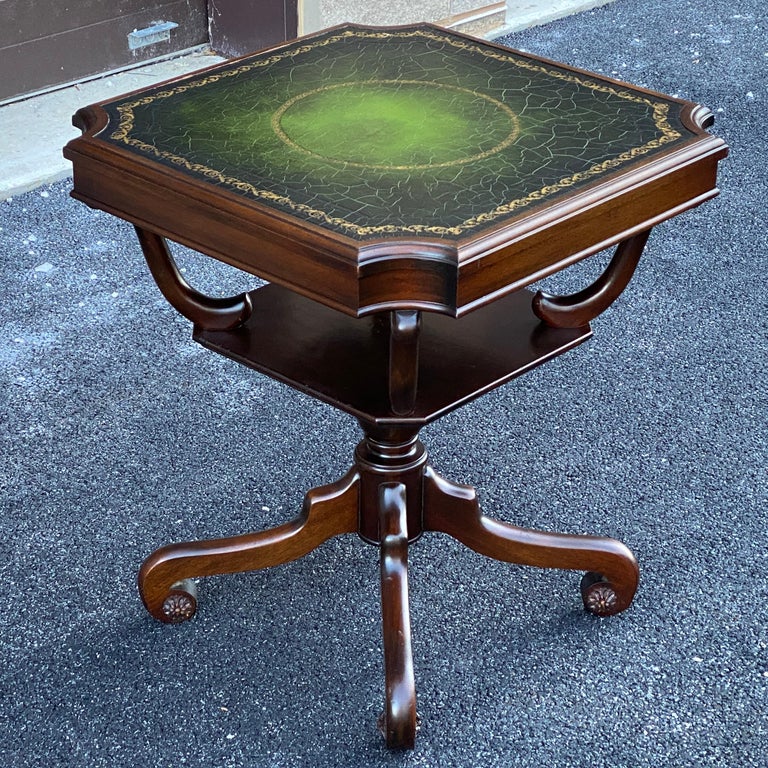 Regency Mahogany Scroll Foot Center Table With Tooled Green Leather Top ...