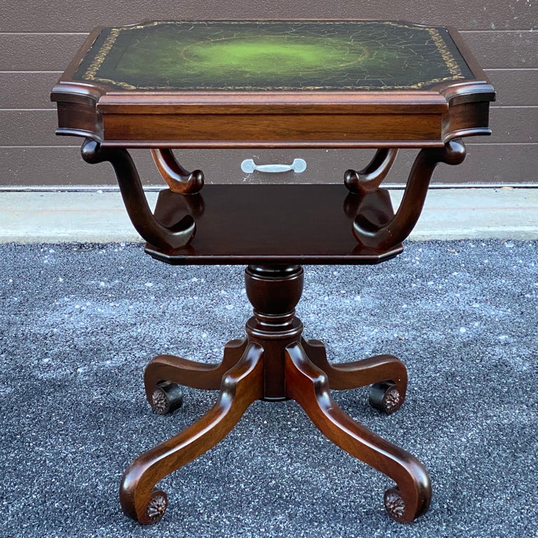 Regency Mahogany Scroll Foot Center Table With Tooled Green Leather Top ...
