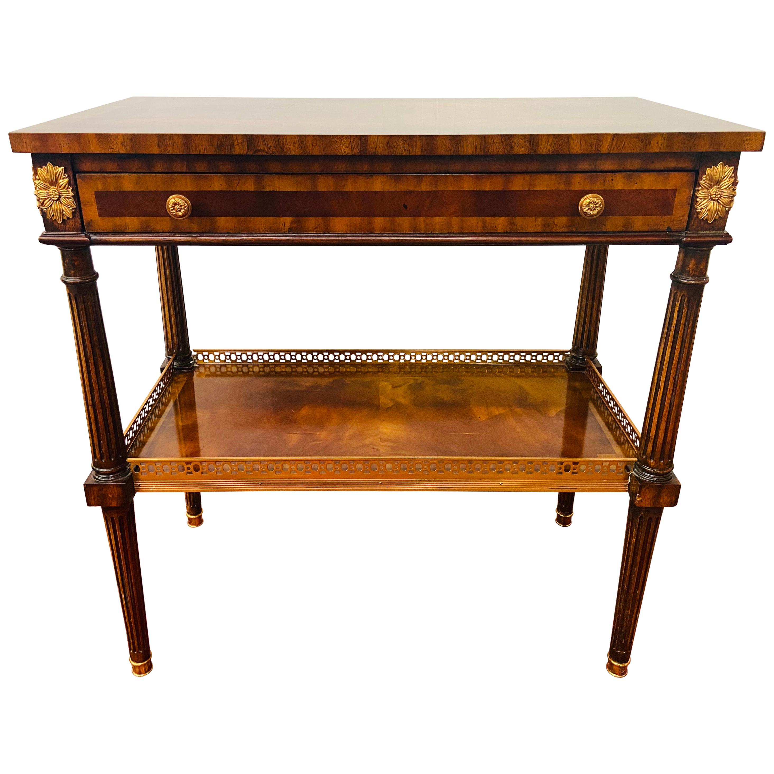 Regency Maitland Smith Brass Inlay on Mahogany Table with Side ...