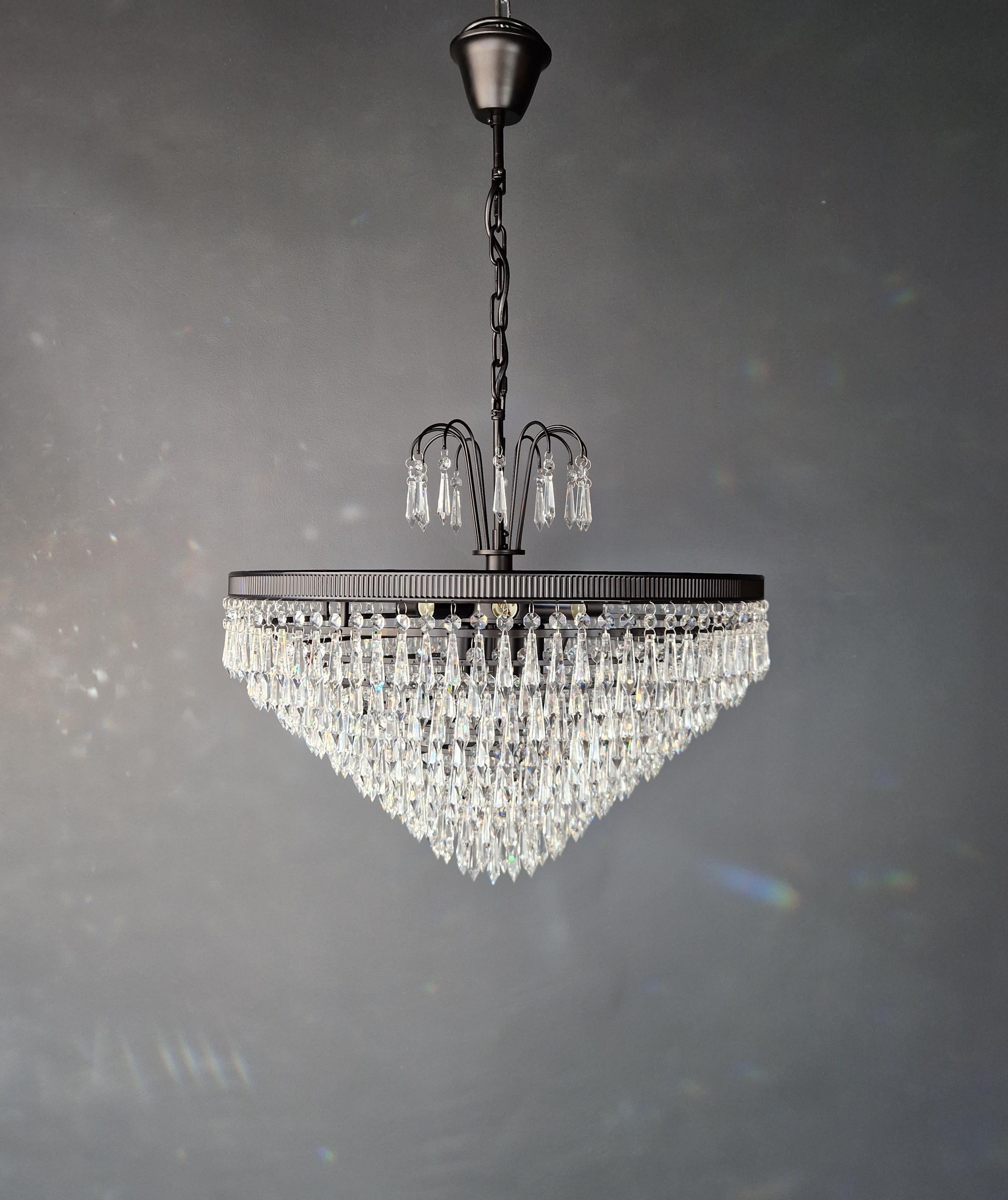 Regency Modern Black Crystal Chandelier Lamp Lustre For Sale at 1stDibs