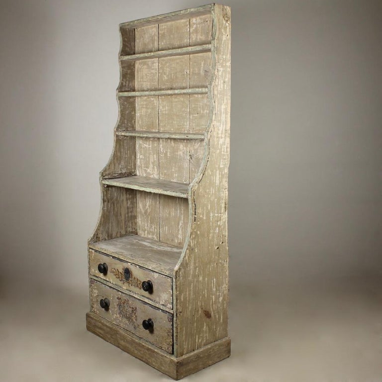 Regency Original Painted Pine Waterfall Bookcase at 1stDibs