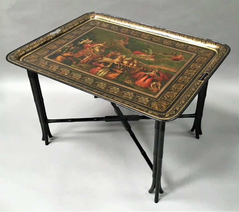 Regency Painted Tole Tray on Stand of Large Proportions For Sale at 1stDibs