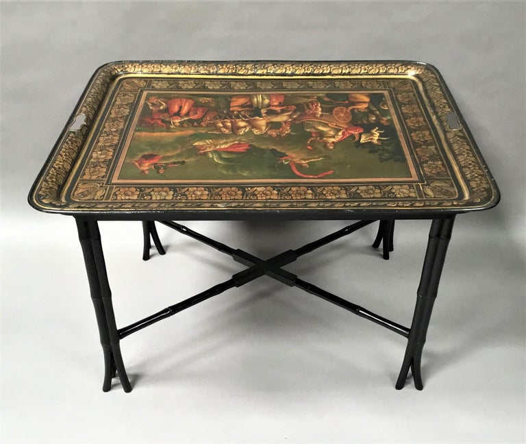 Regency Painted Tole Tray on Stand of Large Proportions For Sale at 1stDibs