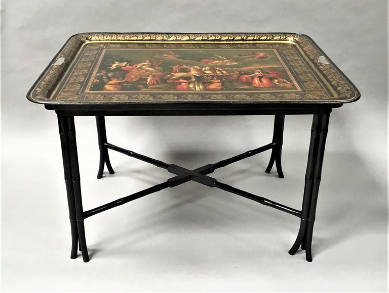 Regency Painted Tole Tray on Stand of Large Proportions For Sale at 1stDibs