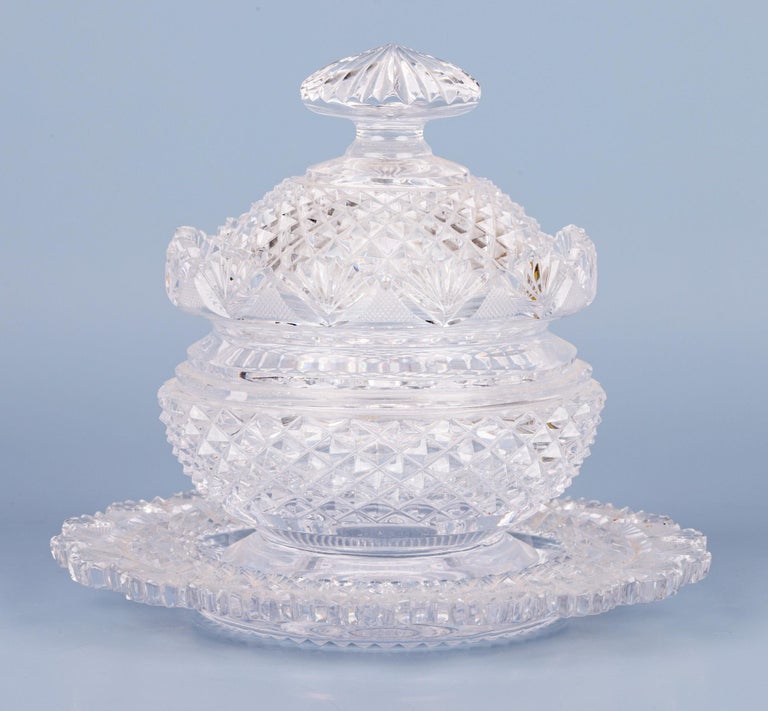 Regency Pair Cut Glass Covered Butter Dishes with Stands For Sale at ...