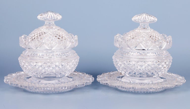 Regency Pair Cut Glass Covered Butter Dishes with Stands For Sale at ...