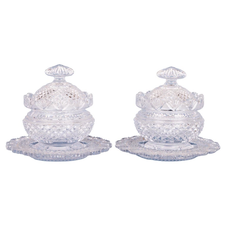 Regency Pair Cut Glass Covered Butter Dishes with Stands For Sale at ...