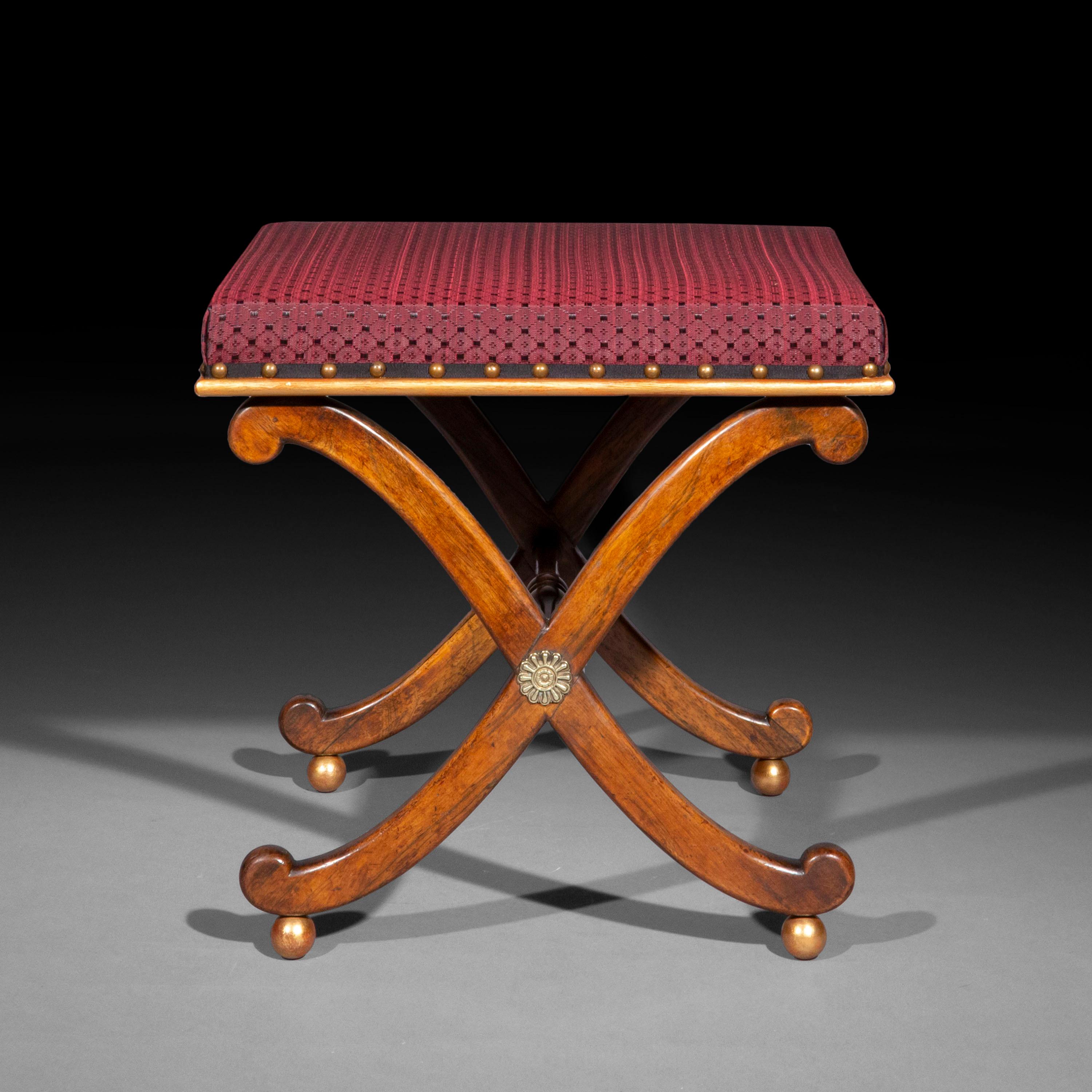 Regency Parcel-Gilt X-Frame Stool with Brass Mounts, after Design by ...