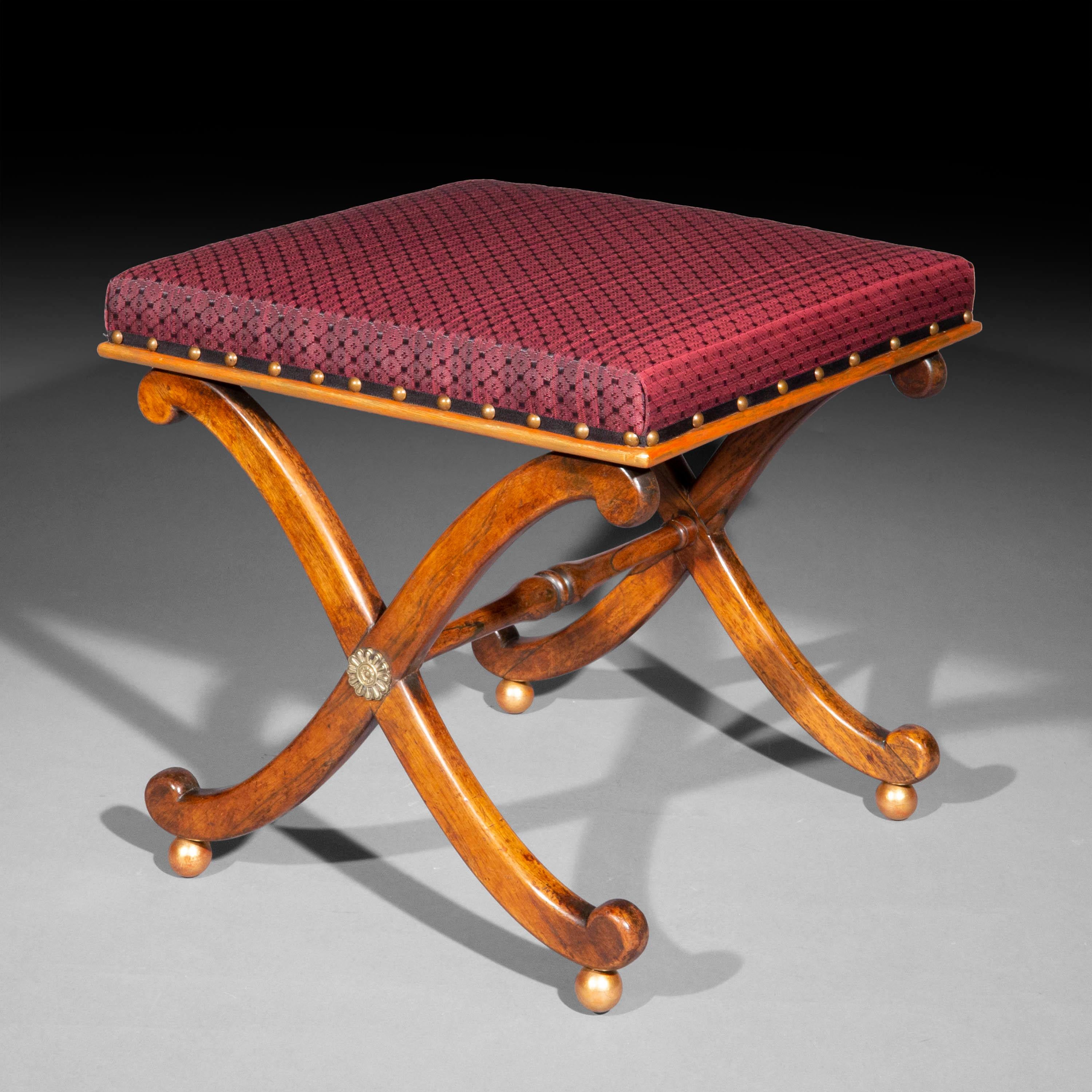 Regency Parcel-Gilt X-Frame Stool with Brass Mounts, after Design by ...