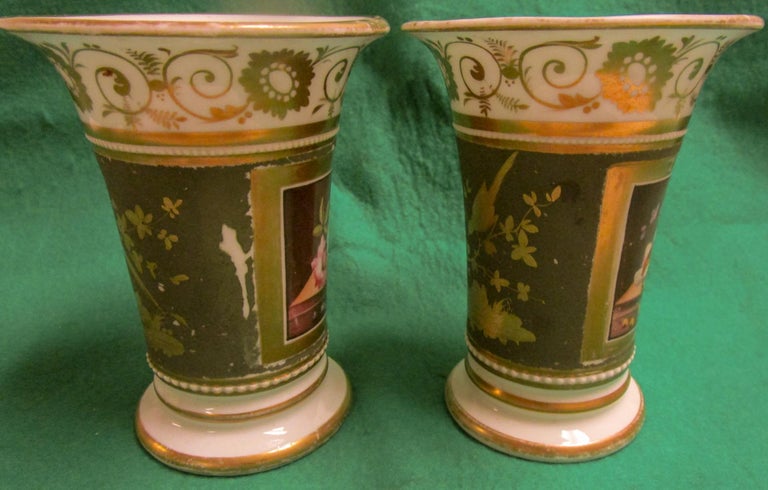 Regency Period Botanical Old Paris Porcelain Vase Pair For Sale at 1stDibs