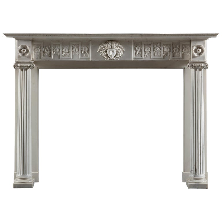 Regency Period, Neoclassical Column Fireplace in White Statuary Marble ...