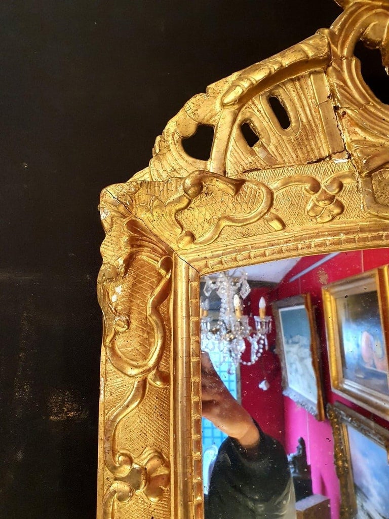 Regency Period Pediment Mirror, Floral Decorations, Golden Carved Wood ...