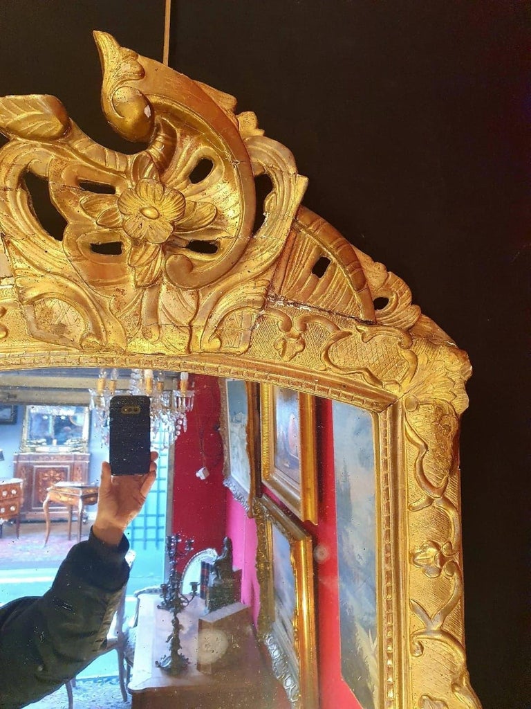 Regency Period Pediment Mirror, Floral Decorations, Golden Carved Wood ...