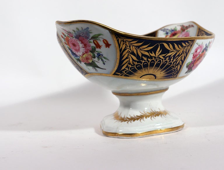 Regency Porcelain Mazarine Blue and Botanical Footed Tazza For Sale at ...