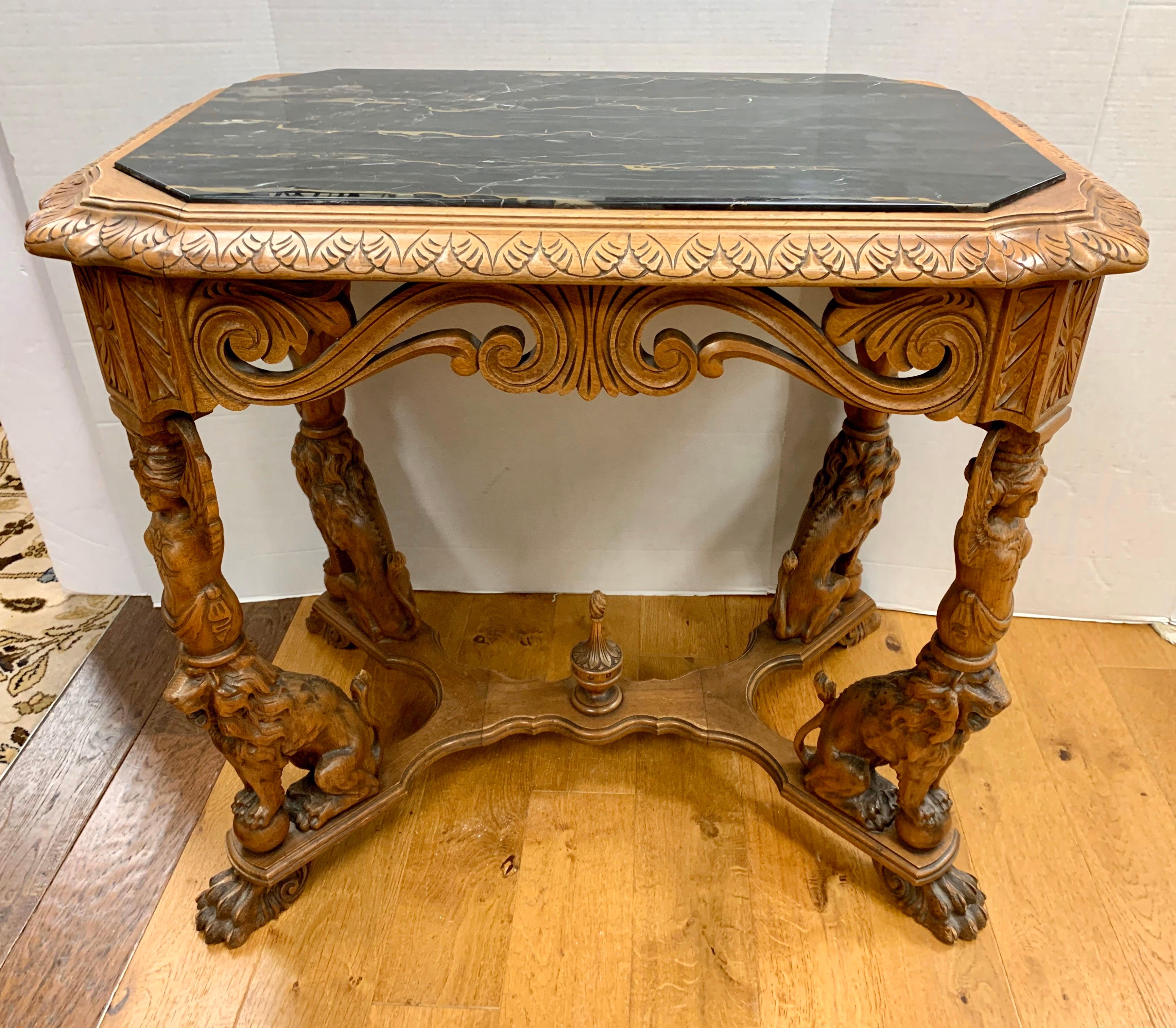 Regency Revival Carved Marble-Top Table with Lions at 1stDibs