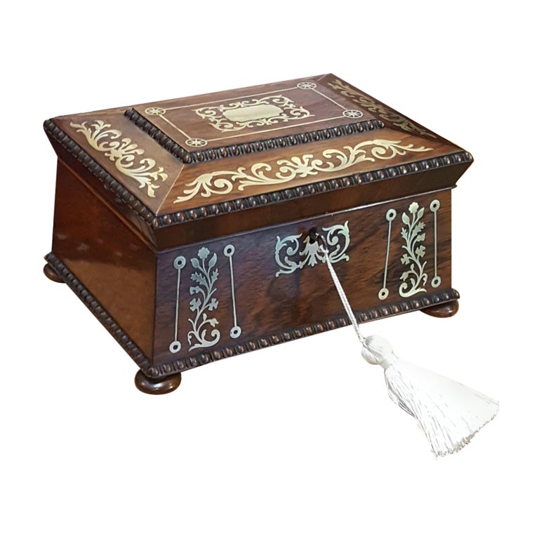 Regency Rosewood and Brass Inlaid Jewelry Box For Sale at 1stDibs