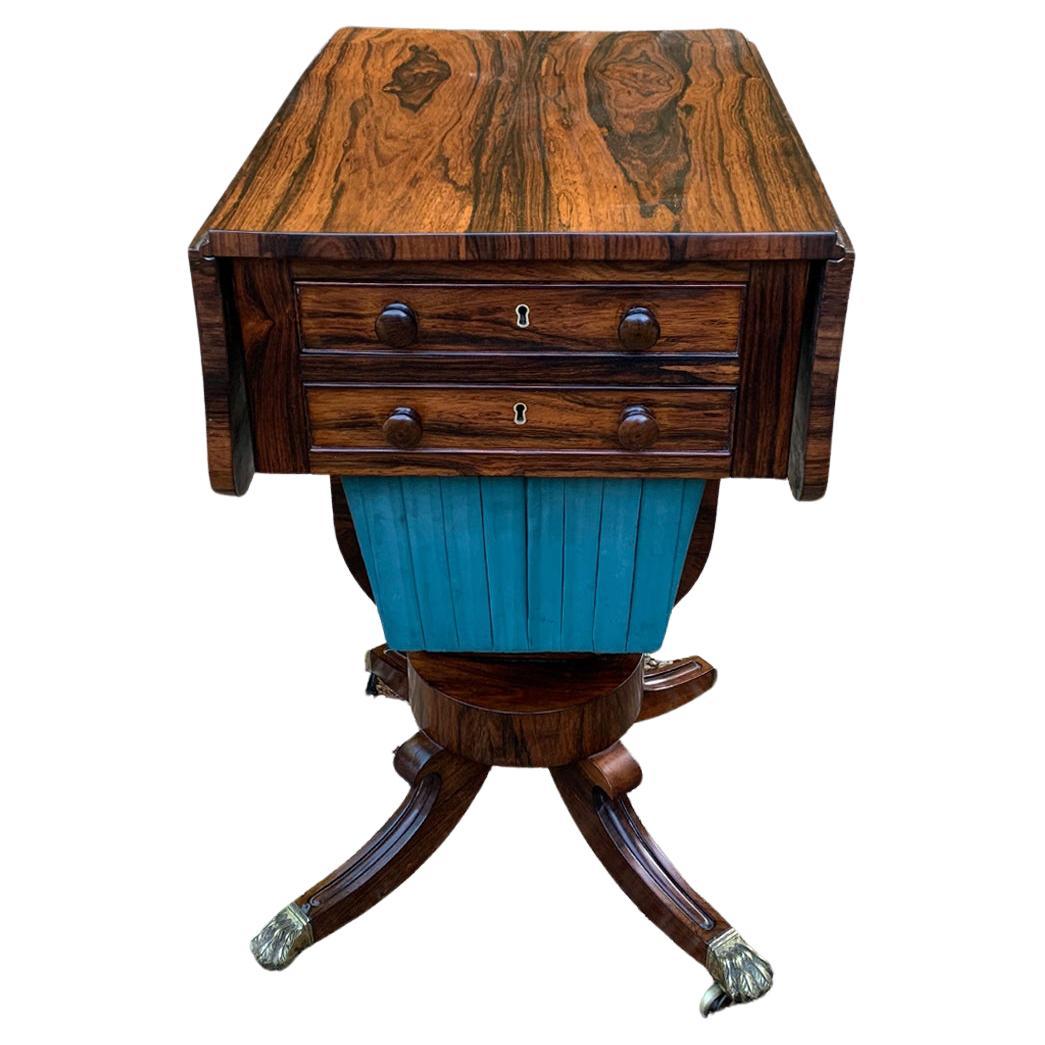 English Regency Rosewood One Drawer Drop Leaf Work Table with Brass ...