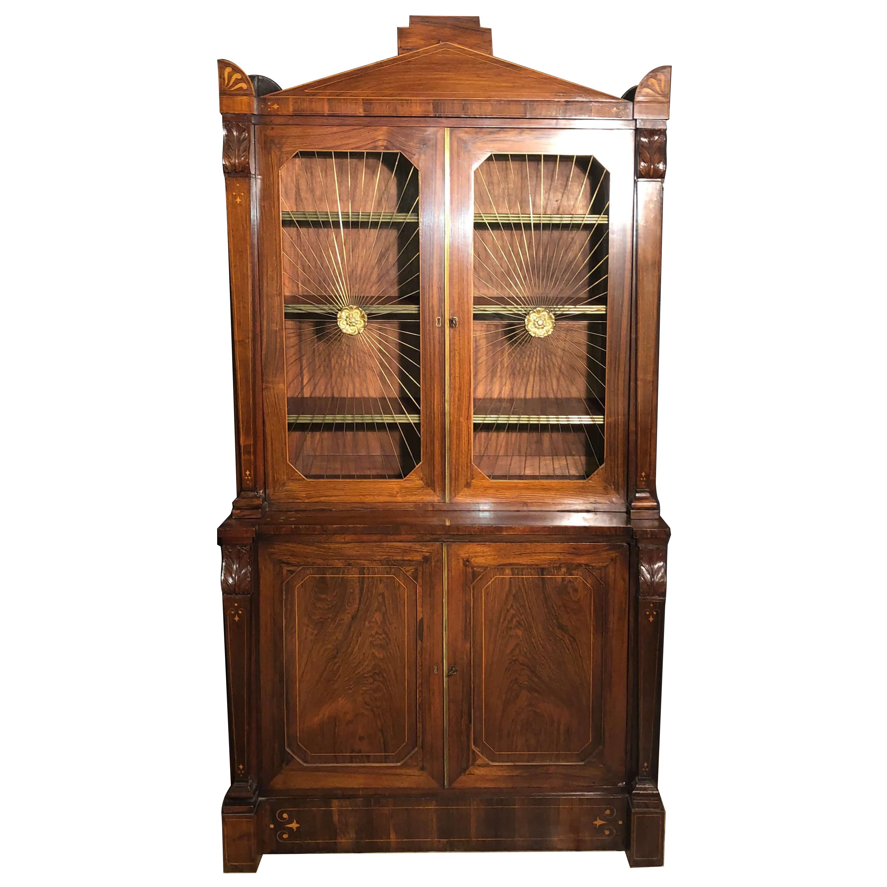Antique English Regency Rosewood Waterfall Bookcase at 1stDibs