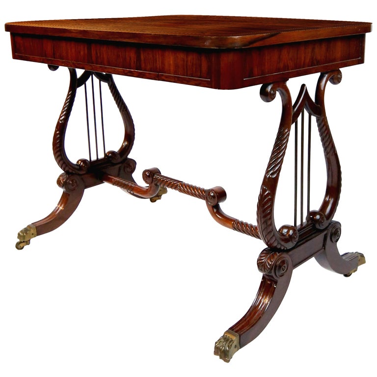 Regency Rosewood Library Table with Lyre Base For Sale at 1stDibs