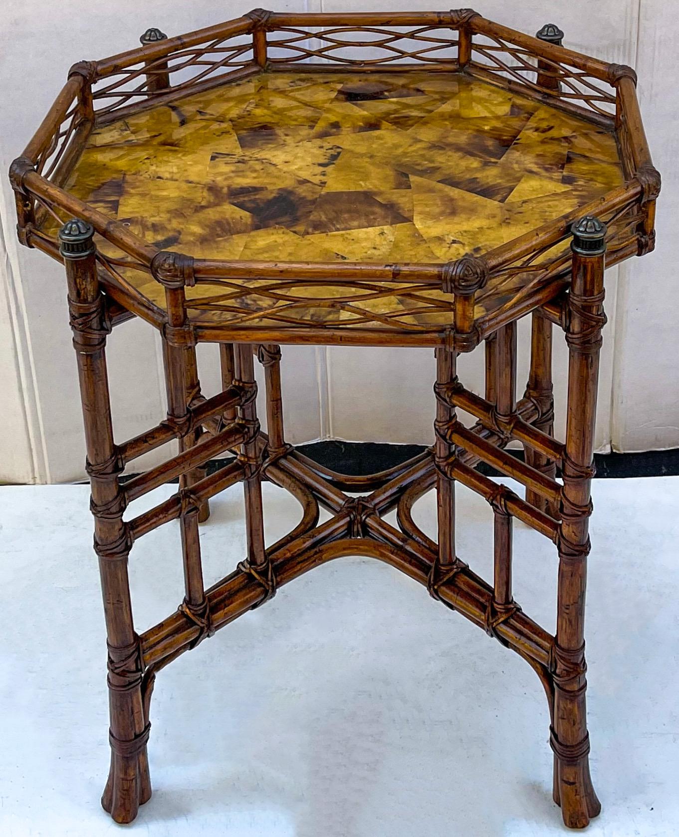Regency Style Bamboo And Penshell Gallery Style Side Table at 1stDibs
