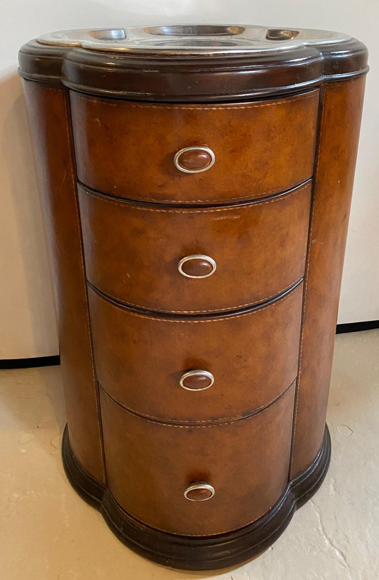 Regency Style Cigar Table, Stitched Leather and Inlaid Tray Top Manner ...