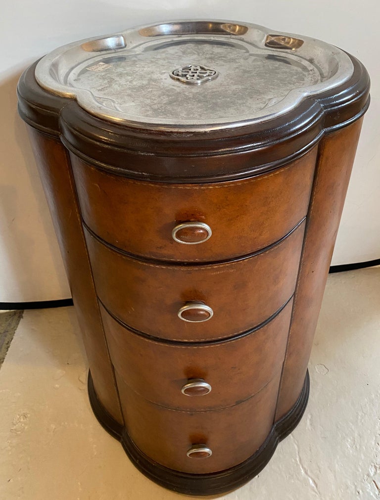 Regency Style Cigar Table, Stitched Leather and Inlaid Tray Top Manner ...