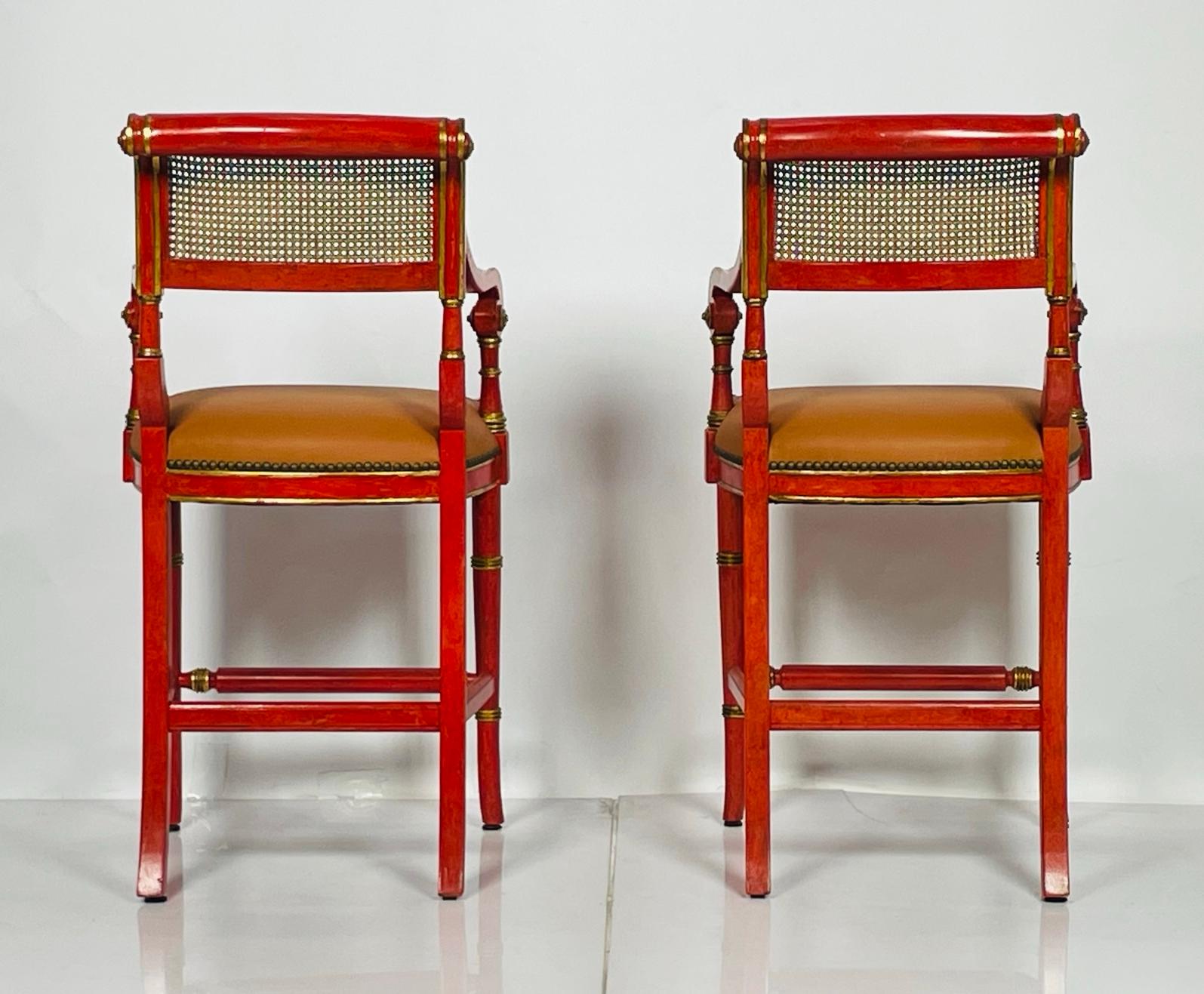 Regency Style Counter Stools With Gold Gilt, Canning and Leather Seats ...