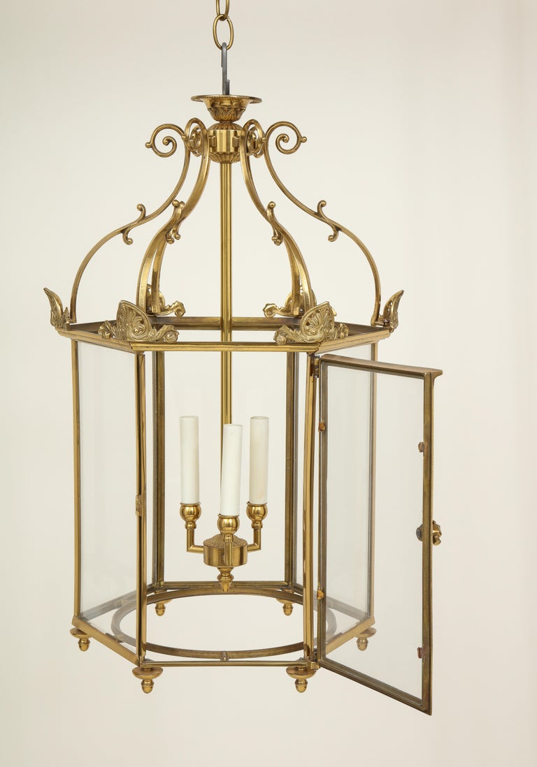 Regency Style Gold-Lacquered Brass Hall Lantern For Sale at 1stDibs