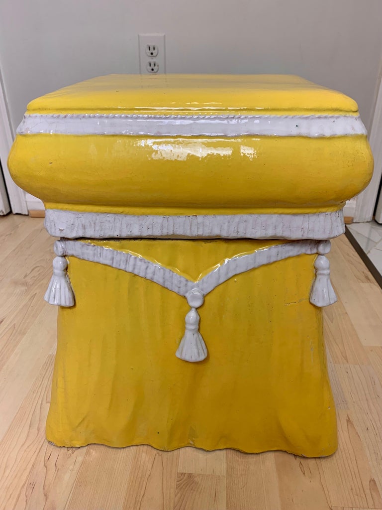 Regency Style Italian Ceramic Yellow Garden Stool With Tassels and ...