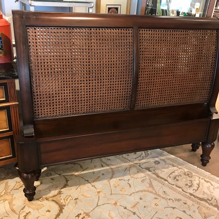 Regency Style Mahogany and Caned Queen Bed at 1stDibs