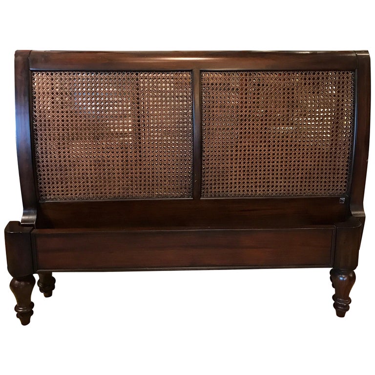Regency Style Mahogany and Caned Queen Bed at 1stDibs