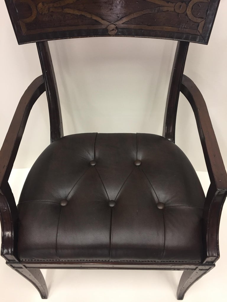 Regency Style Mahogany and Tufted Leather Armchair For Sale at 1stDibs