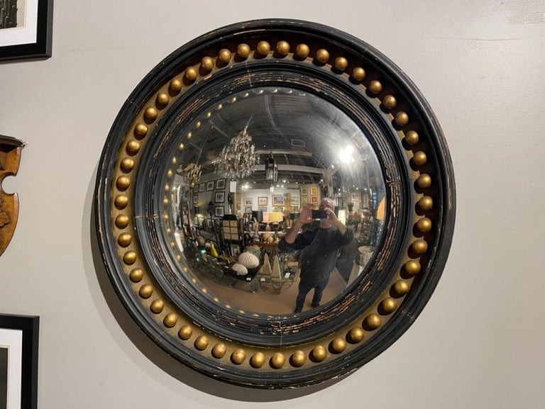 Regency Style Painted and Gilt Wood Round Convex Bullseye Mirror at 1stDibs