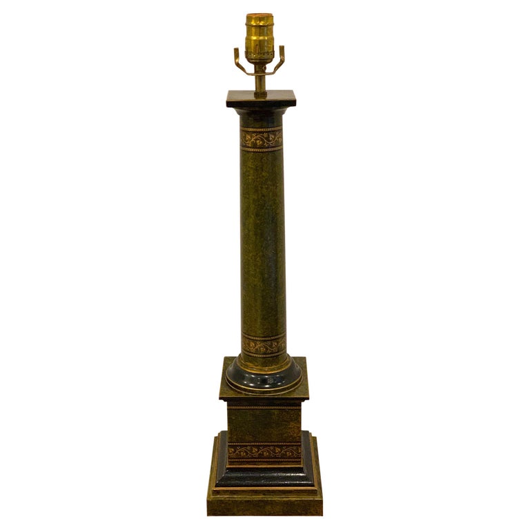 Regency Style Polychromed Tole Column Lamp For Sale at 1stDibs