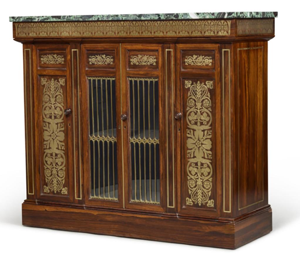 Regency Style Rosewood And Brass Inlaid Cabinet For Sale at 1stDibs