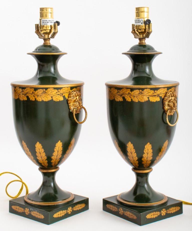 Regency Style Tole Peinte Urn Form Lamps, Pair For Sale at 1stDibs